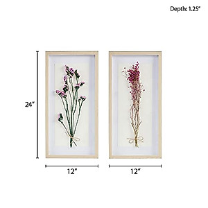 Madison Park Wall Art Living Room Décor - Sundried Natural Flowers in Shadowbox Frame, Floral Home Accent, Bedroom Decoration, Ready to Hang, 12" W x 24" H x 1.25" D, Multi 2 Piece