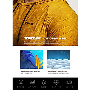 TSLA Men's Long Sleeve Pullover, Dry Fit Running Workout Shirts, Athletic Fitness & Gym Shirt, Hoodie Pullover Navy/Red/Yellow, X-Large