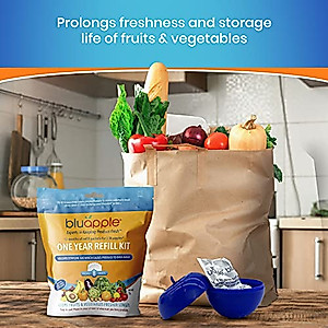 Bluapple Produce Saver Refill Kit - Keep Fruits and Vegetables Fresh Longer, 8 Veggie and Fruit Saver Packets, Each Packet Lasts up to 3 Months, Ethylene Gas Absorber, Made in USA