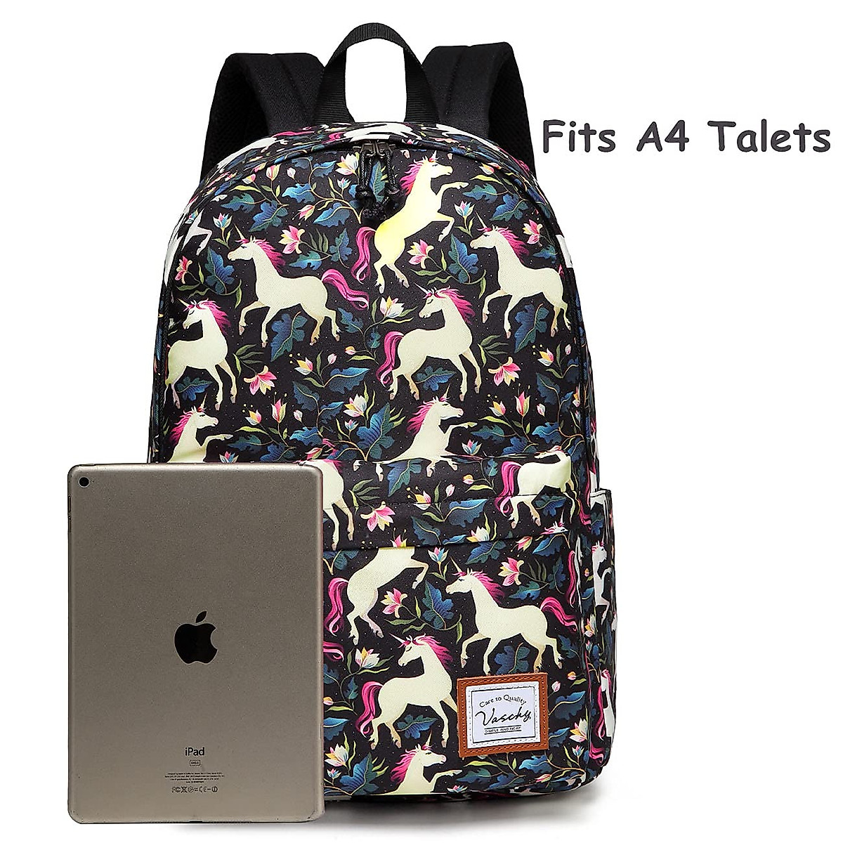 VASCHY Backpack for Women, Water Resistant High School Girls Bookbag Travel Backpack for Teens with Water Bottle Pockets