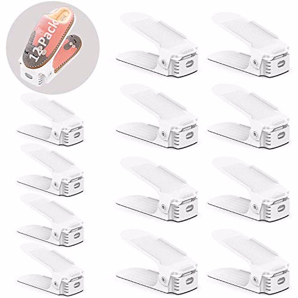 JGUSVYT Shoe Slots Organizer Under Stairs Storage, Adjustable Double Layer Stack Shoe Rack, 50% Space Saver for Closet Organization White