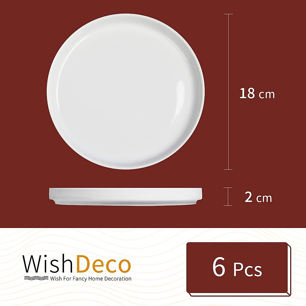 WishDeco Ceramic Appetizer Plates Set of 6, Small Dessert Dishes Set, 7 Inch White Round Plates, Porcelain Dinner Plates for Salad, Pasta, Cake, Waffle, Microwave & Dishwasher Safe