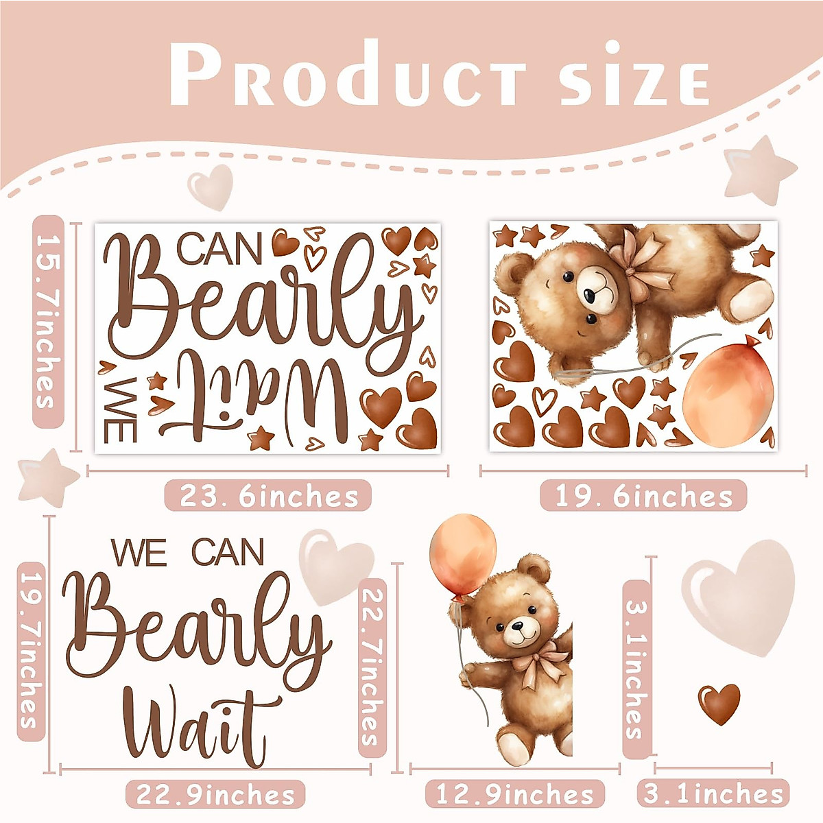 Baby Shower Sign Decorations Decal We Can Bearly Wait Sign for Backdrop Gender Reveal Party Decoration for Balloon Arch Boy or Girl Sticker Baby Bear Welcome Signs for Pregnancy Party Photo Background
