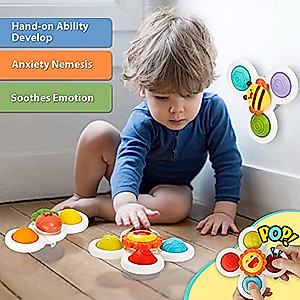 3Pcs Suction Cup Spinner Toys,Baby Spinners Toy,Push Bubble Sensory Rotating Fun,Bathing, Anxiety, Dining, Sensory Toy for Girls Boys