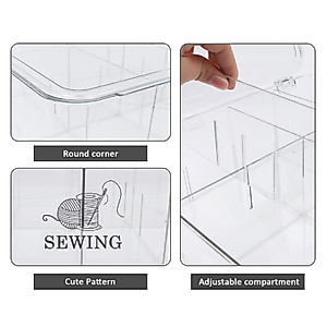 Xbopetda Clear Sewing Box, 8 compartments Sewing Basket Empty, Sewing Storage Box Sewing Supplies Organizer with Removable Dividers, Sewing Kit Storage Box for Scissors/Thread/Pins/Needles/Clips