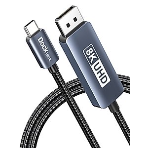 dockteck USB C to DisplayPort Cable 6Ft/2M, 8K Type C to DP 1.4 Cable, Thunderbolt 3 to Displayport Cord 32.4Gbps UHD 8K@30Hz/4K@144Hz/2K@240Hz, Support HBR3 HDR for MacBook Pro/Air, iPad, Galaxy