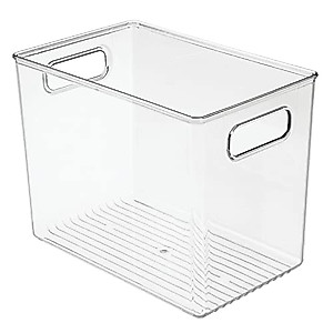 mDesign Deep Modern Plastic Storage Organizer Bin Basket with Handles for Home Office Organization - Shelf, Cubby, Cabinet, and Closet Organizing Decor - Ligne Collection - 2 Pack - Clear