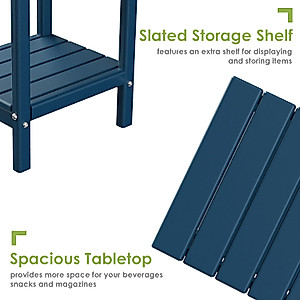 GREENVINES Adirondack-Outdoor-Side-Table | Set of 2 | 14 x 13 Inches | HDPE Plastic | All Weather | Blue | Outside End Tables | Storage Shelf | for Patio Porch Backyard Indoor