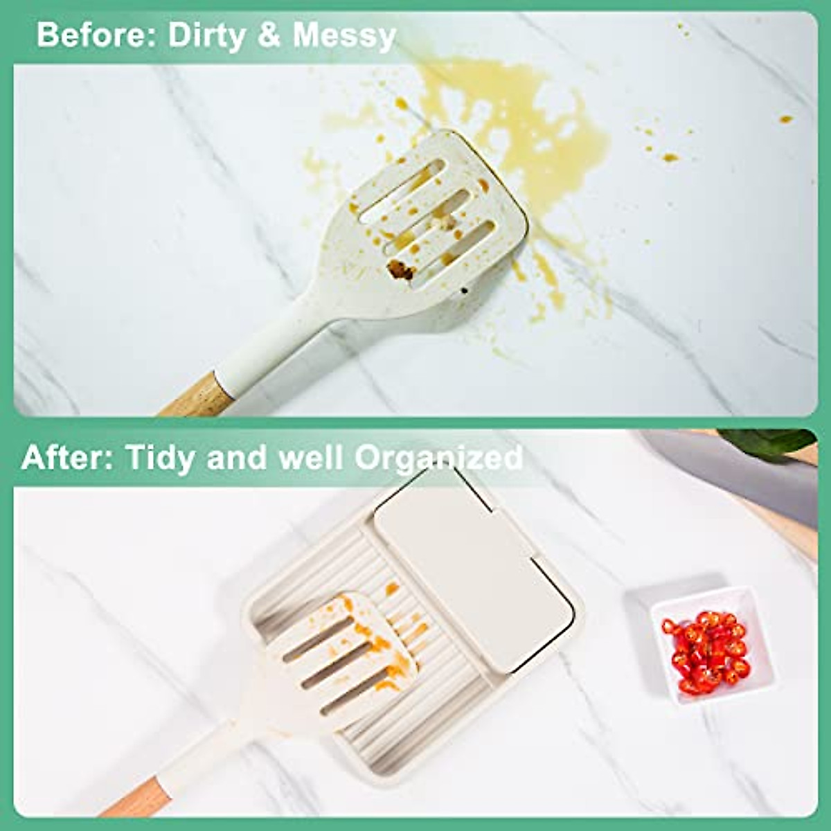 Spoon Rest with Pot Lid Holder For Stove Top, Spoon Holder for Kitchen Counter, Neat & Drip-Free While Cooking or Eating, Perfect for Placing spoons, pot lids, Spatulas, Utensils, Ladle, Tongs, Beige