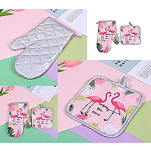 Sohapy Oven Mitt & Potholders Set Kitchen Heat Resistant and Machine Washable for Cooking Baking Grilling and BBQ Decorative (Pink)
