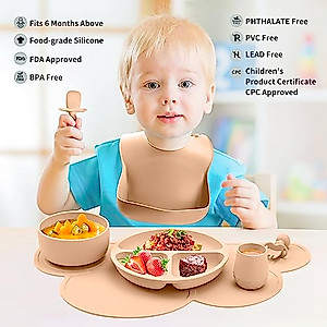 8-PIECE SILICONE BABY FEEDING SET-SUCTION BOWL, DIVIDED PLATE, SIPPY CUP, PRE-POON,BABY FORK, SPOON, ADJUSTABLE BIB, PLACEMAT, FALL, BABY ITEMS, BABY LED WEANING SUPPLIES, BABY LED WEANING UTENSILS