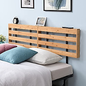 HW COMFORT 14 Inch King Size Solid Bamboo and Metal Platform Bed Frame with Bamboo Headboard/Easy Assembly, Natural & Black