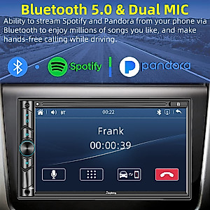 Double Din Car Stereo with Mirror Link for iOS & Android, 7" Full HD Capacitive Touchscreen Carplay, Support Backup/Front Camera, Bluetooth 5.0, Steering Wheel, AM/FM Car Audio Receivers