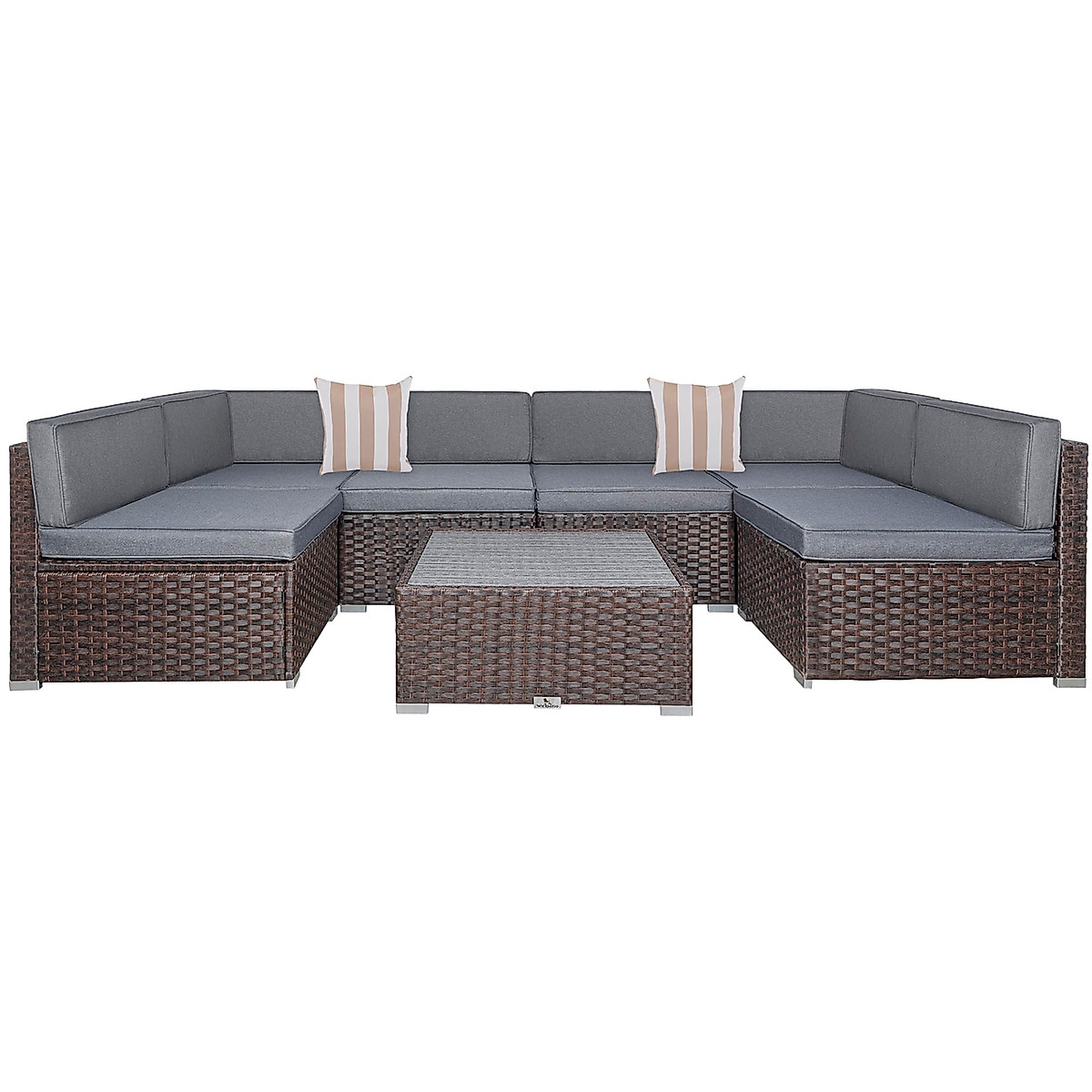 7 Piece Outdoor Patio Furniture Sets with Cushions, Outdoor PE Rattan Wicker Sectional Conversation Patio Couch Sofa Set with Coffee Table, for Garden, Deck, Poolside, Gray