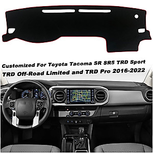 KEEGTBOX Dash Mat Cover Custom Interior Center Console Compatible with Toyota Tacoma 2016 2017 2018 2019 2020 2021 2022 Dashboard mat Cover Accessories (Red Rim)