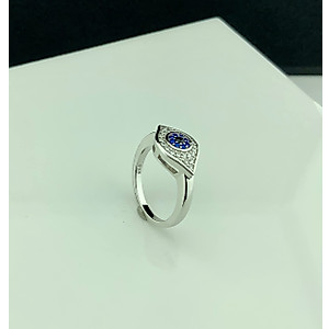 SILVERCLOSEOUT Rhodium Plated Sterling Silver Womens Blue Cz Evil Eye Ring - Size 7