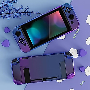 eXtremeRate PlayVital Back Cover for Nintendo Switch Console, Handheld Controller Protector Hard Shell for Joycon, Dockable Protective Case for Nintendo Switch - Gradient Translucent Bluebell