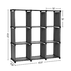 SONGMICS 9-Cube DIY Storage Shelves, Open Bookshelf, Closet Organizer Rack, Non-Woven Fabric Cabinet, Black ULSN45BK