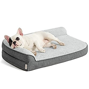 Lesure Orthopedic Dog Bed for Medium Dogs - Medium Washable Dog Beds with Waterproof Liner and Removable Cover - L Chaise Pet Beds with Cozy Faux Fur Linen Fabric, 30x20 inch, Grey