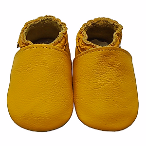 Mejale Baby Infant Toddler Shoes Slip-on Soft Sole Leather Moccasins Pre-Walkers (6-12 Months/US 3-4C Infant, Yellow)