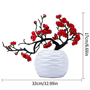 LIUCOGXI Artificial Plum Blossom Flower Red with Ceramic Potted for Home Living Room Party Wedding Garden Office Patio Decor