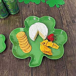 UPware 11.25 Inch Shamrock Shaped Plate Melamine Dinner Salad Plate for St. Patrick's Day Party (Shamrocks)