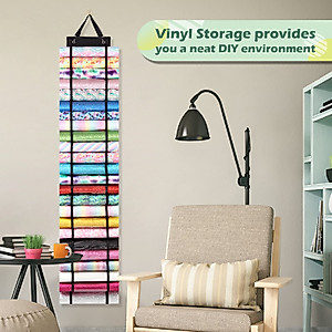 RYBPVC Vinyl Holder with 50 Compartments, Vinyl Roll Holder Wall Mount/ Over The Door, Craft Vinyl Storage Organizer, Hanging Vinyl Organizer with 4 hooks (Black)
