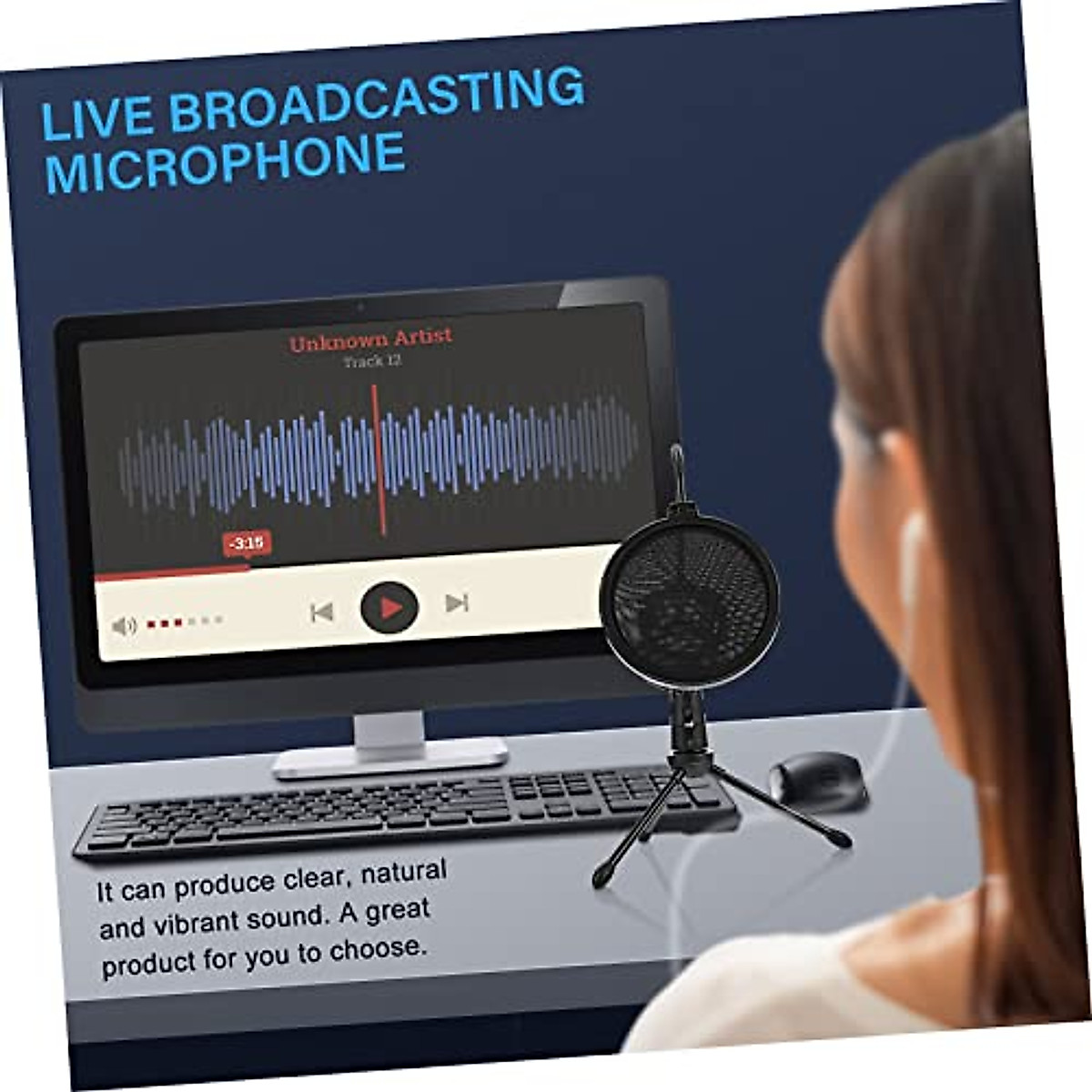 Vaguelly 2 Sets Computer Microphone Podcast Studio Microphone Laptop Stand for Desk Live Broadcast Mic Usb Recording Mic Condenser Microphone Recording Microphone Trumpet Capacitance Metal