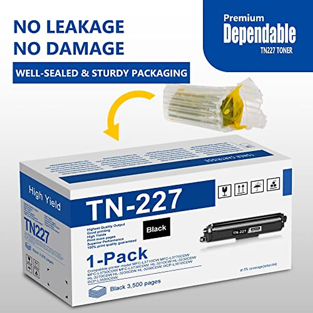 YOISNER TN227 TN-227 Toner Cartridge Black Compatible Replacement for Brother TN227 MFC-L3710CW L3770CDW L3750CDW HL-3210CW 3230CDW 3270CDW 3230CDN 3290CDW DCP-L3510CDW L3550CDW Printer, 1-Pack