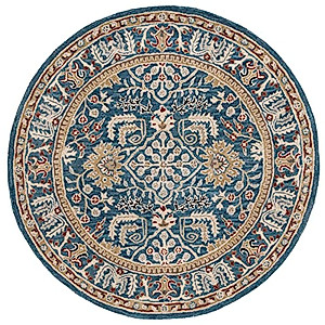 Safavieh Antiquity Collection 4' Round Dark Blue/Multi AT64B Handmade Traditional Oriental Wool Area Rug