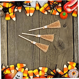 HOLIDYOYO 12pcs Halloween Broom Miniature Dollhouse Broom Home Decoration Plush Witch Hand Broom Mesh Halloween Hanging Ornaments Party Parties Handle Brooms Broom Yellow Miscanthus