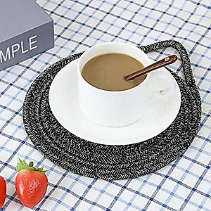 Cotton Thread Pot Trivet, Braided Cup Coaster for Kitchen, Multi-use for Hot Pan, Dish and Bowl, with Stylish Hanging Loop Set of 3 Diameter 7 Inches