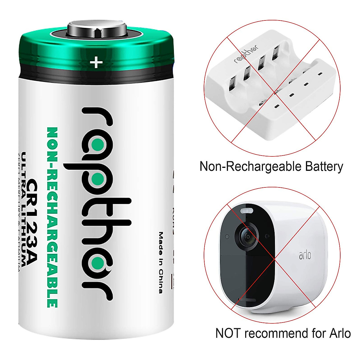 rapthor CR123A 3V Lithium Batteries 20 Pack 1650mAh High Power CR123 CR17345 for Flashlights Microphone Toy Smoke Detector Alarm System Non-Rechargeable CR123 Photo Battery (Not for Arlo)