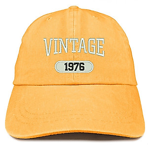 Trendy Apparel Shop Vintage 1976 Embroidered 48th Birthday Soft Crown Washed Cotton Cap - Mango
