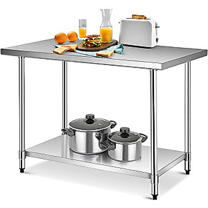 WATERJOY 48" x 30" Stainless Steel Table with Adjustable Shelf for Prep & Workstations Commercial Heavy Duty worktables