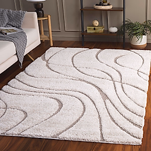 SAFAVIEH Florida Shag Collection Area Rug - 6' x 9', Cream & Beige, Non-Shedding & Easy Care, 1.2-inch Thick Ideal for High Traffic Areas in Living Room, Bedroom (SG471-1113)