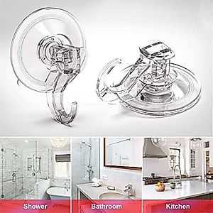 Elegear Suction Cup Hooks for Shower, 2 Pack Waterproof Reusable Shower Suction Hooks, Clear Suction Shower Hooks Hold up to 6.6LB Wreath Suction Hook for Christmas Wreath Loofah Towel Sponge