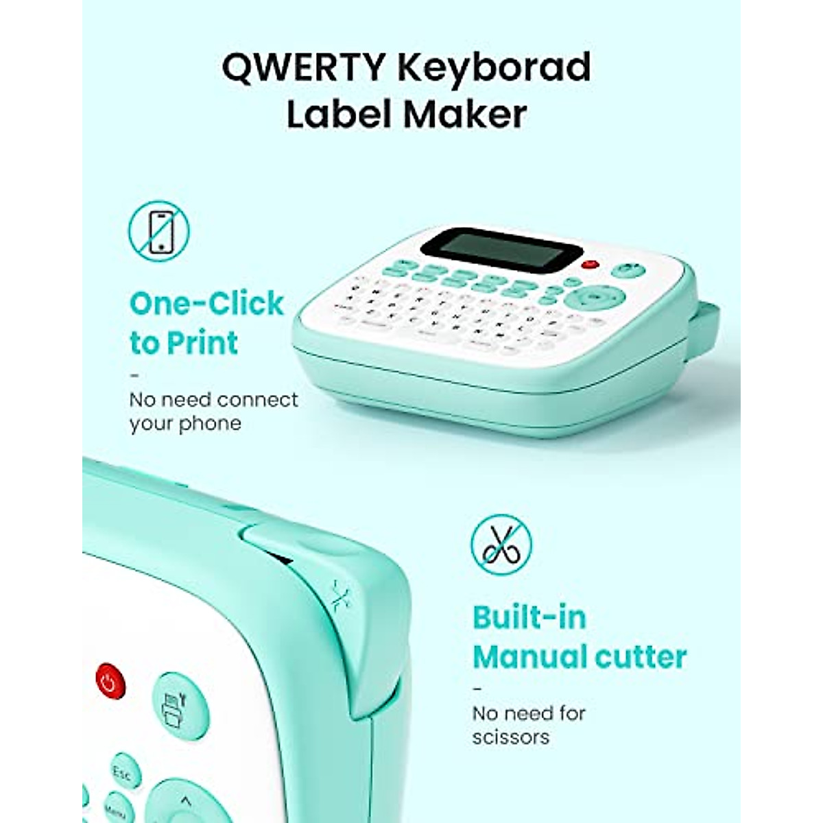 Vixic Portable Label Maker Machine with Tape,D210S Labeler Label Printer,QWERTY Keyboard,Sticker Makers for Labeling with 4 Laminated Tapes,AC Adapter for Home School Kids Office Organization