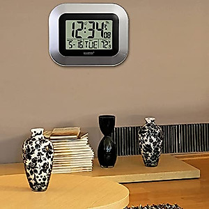 La Crosse Technology WT-8005U-S Atomic Digital Wall Clock with Indoor Temperature, Silver, Pack of 5