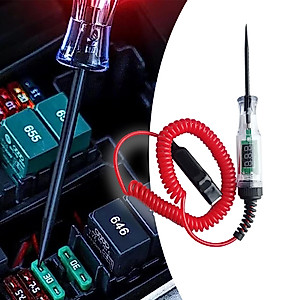 ZKFAR 1 PC Automotive Test Light Digital LED Circuit Tester, DC 3V-48V Inductive Test Pen, Auto Bidirectional Voltage Tester Electric Test Pen with Extended Spring Wire (Red)