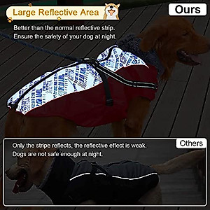 Tresbro Dog Winter Coat, Large Warm Dog Jacket for Cold Weather,Reflective Dog Clothes with Furry Collar Detachable Harness Two Way Zipper on Back, Dog Apperal for Medium Large Dog Boy Girl