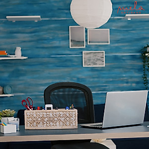 Mela Artisans Wood Utensil Holder for Kitchen | 3 Compartments - Whitewash & Black | Rustic Farmhouse Home Decor | Bathroom Organizer | Decorative Wooden Caddy | Desktop Organization | 13" Length