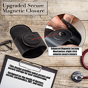 Stethoscope Holder Hip Clip With Upgraded Secure Magnetic Closure - Our Hygienic Stethoscope Clip is Designed to Hold All Brands & Styles - Includes Replacement Stethoscope Ear Tips (Obsidian Black)