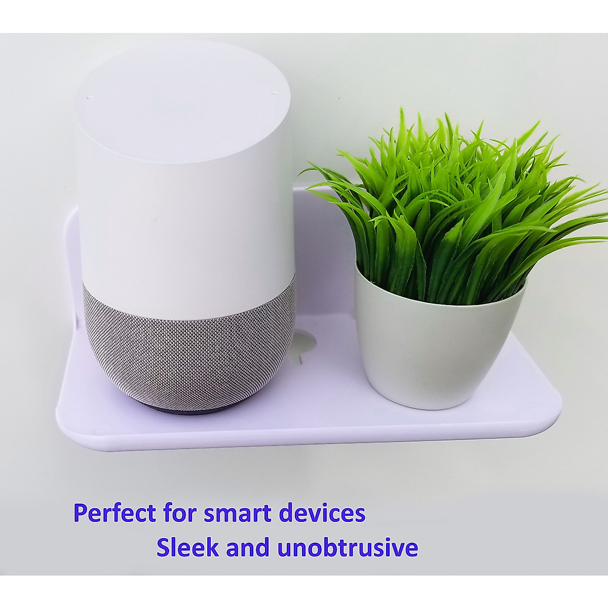 eLhook Made in USA White Stick-On Removable Floating Wall Shelf Textured ABS Molded Plastic with Lipped Edges and Cord Managment | Designed for Stick-On Adhesives or Screws