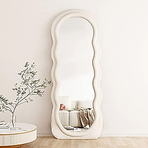 Otlsh Wavy Floor Mirror, 63" x 24" Full Length Mirror with Stand, Flannel, Irregular Wavy Mirror, Wave Pattern, Wavy Standing Mirror, Large Wall Mirror, Freestanding White
