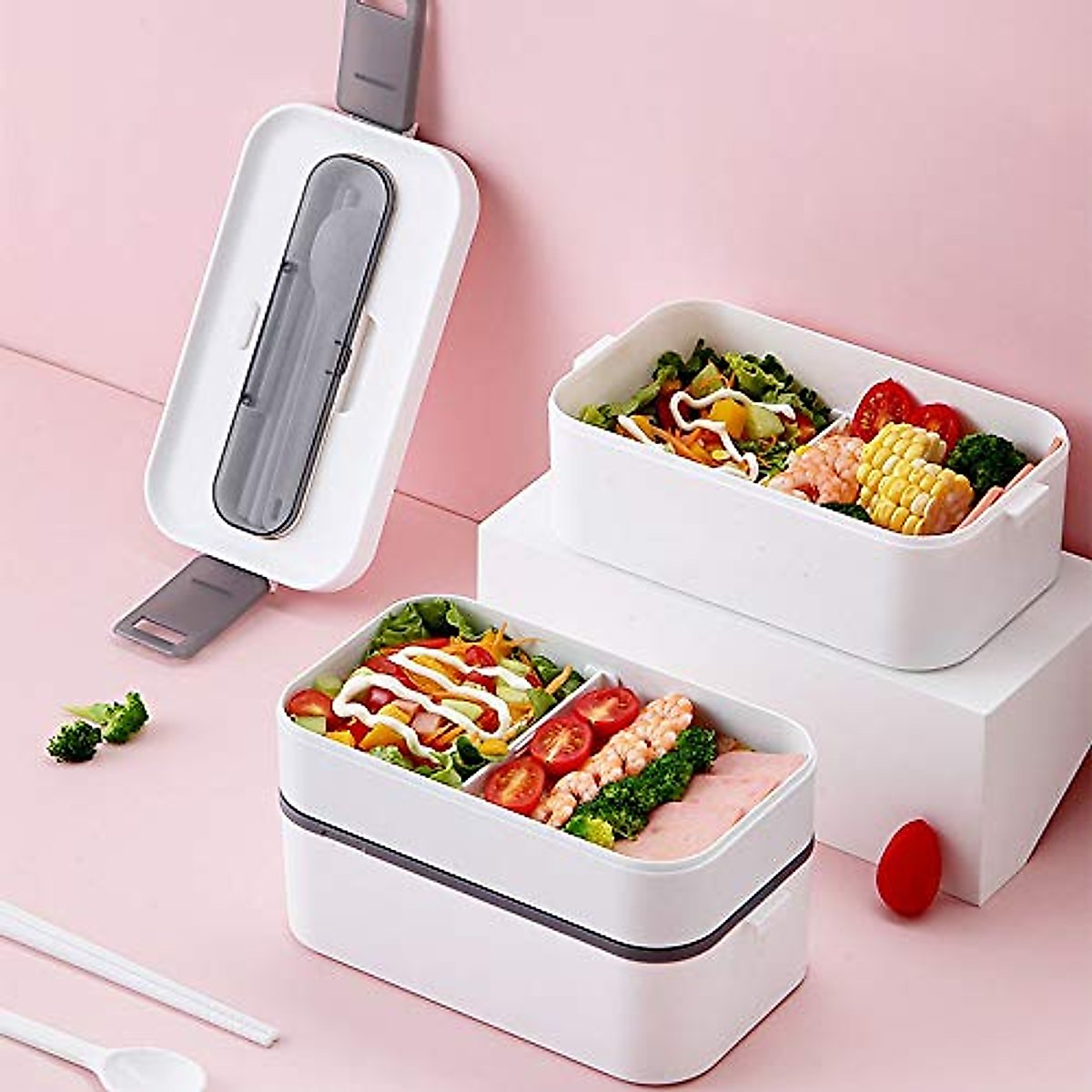 YFBXG Bento Box For Adults, Stackable Bento Lunch Container With Divider，Microwave Safe Leakproof Salad Lunch Container With Utensils & Lunch Bag(Blue)