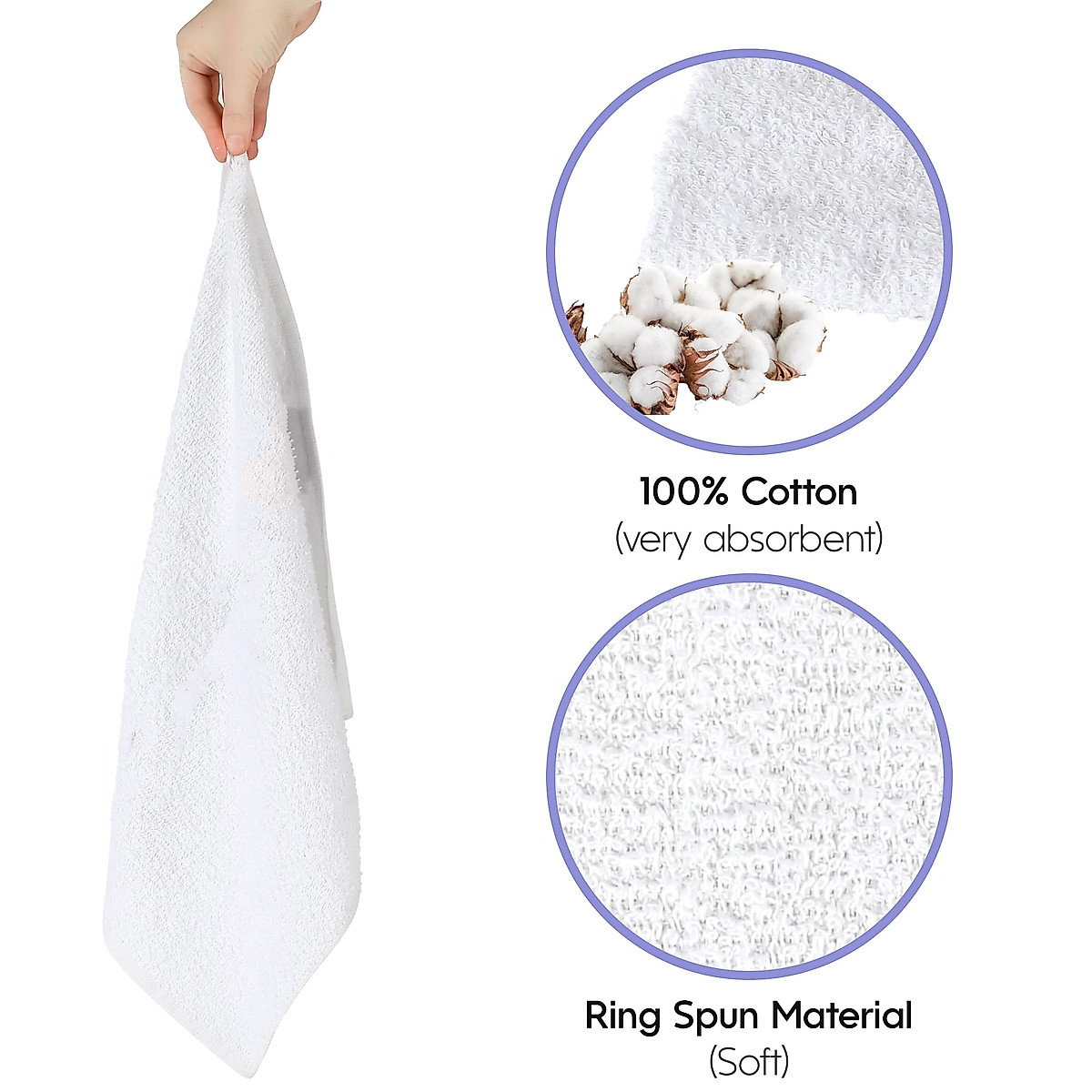 Nabob Wipers Kitchen Bar Mop Terry Towels 12 Pack - 100% Cotton - Size 14x17 - Perfect for Your Home, Kitchen, Bathroom, Bars, Restaurants & Auto - Super Absorbent (White)