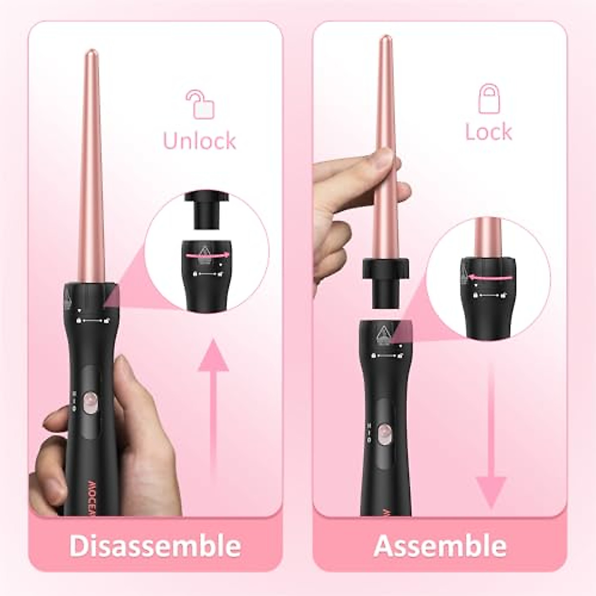 Wand Curling Iron, Curling Wand Set, MOCEMTRY Professional 5 in 1 Hair Curling Hair Iron with Interchangeable Barrels, Instant Heating & Adjustable Temperature, Gift for Women