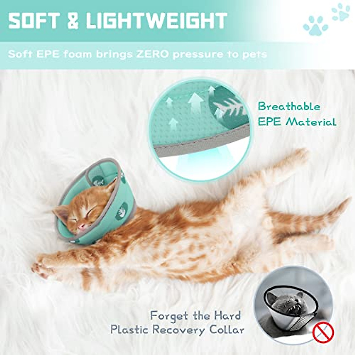 Supet Cat Cone Collar Soft to Stop Licking After Surgery Cat Recovery Collar for Small Large Cats Adjustable Elizabethan Collar for Cats Kittens