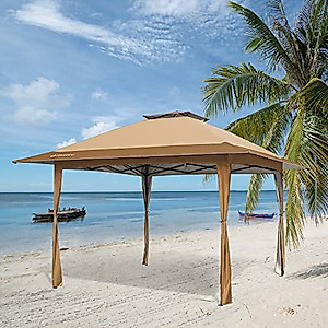 ARROWHEAD OUTDOOR 13’x13’ Pop-Up Canopy & Instant Shelter, 150D Fabric Construction, Adjustable Height, Wheeled Carry Bag, Guide Ropes & Stakes Included, Brown & Tan v2 (New) (KGS0389U)